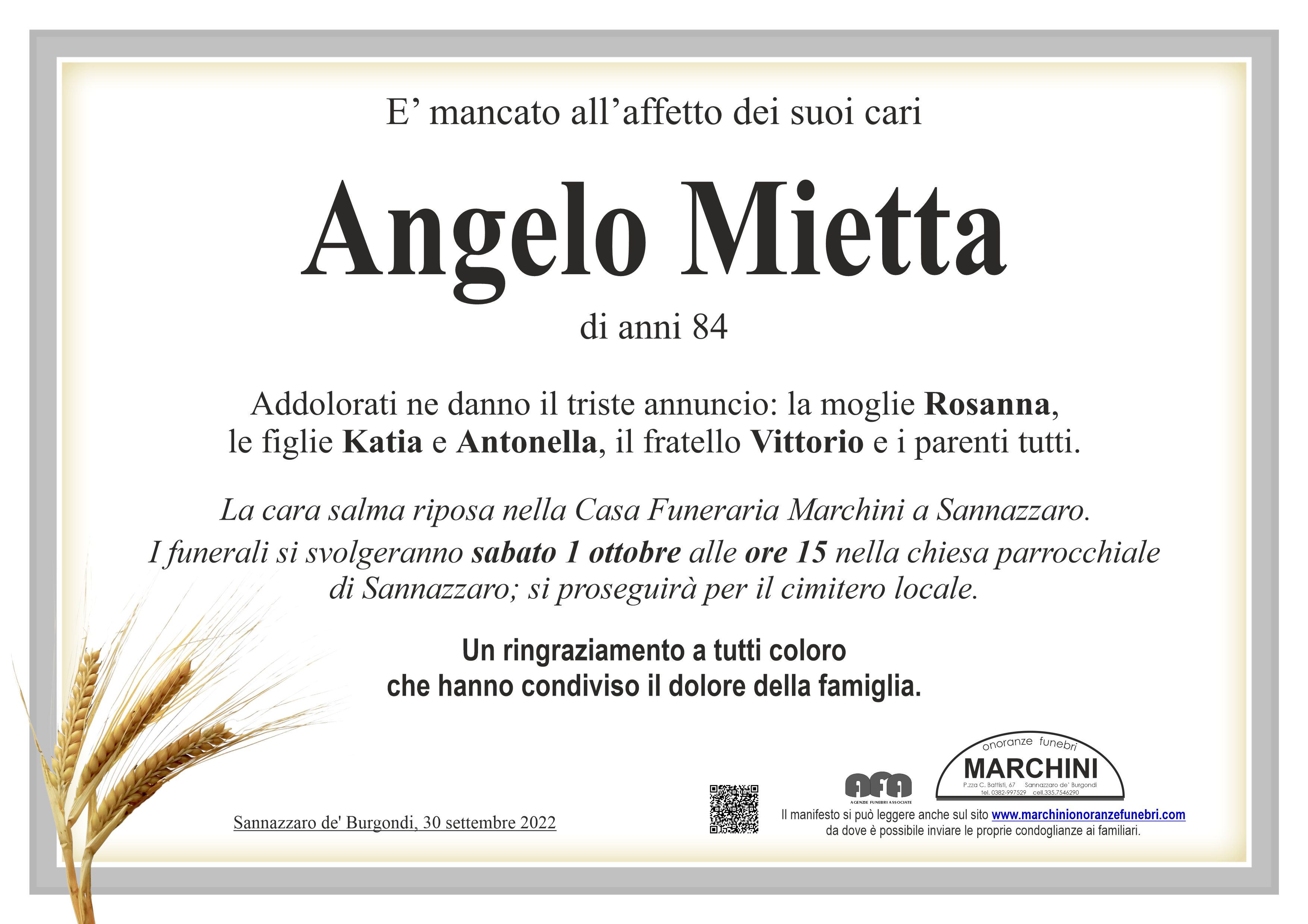 Condoglianzeonline.it il portale dedicato ai necrologi - MIETTA ANGELO ...