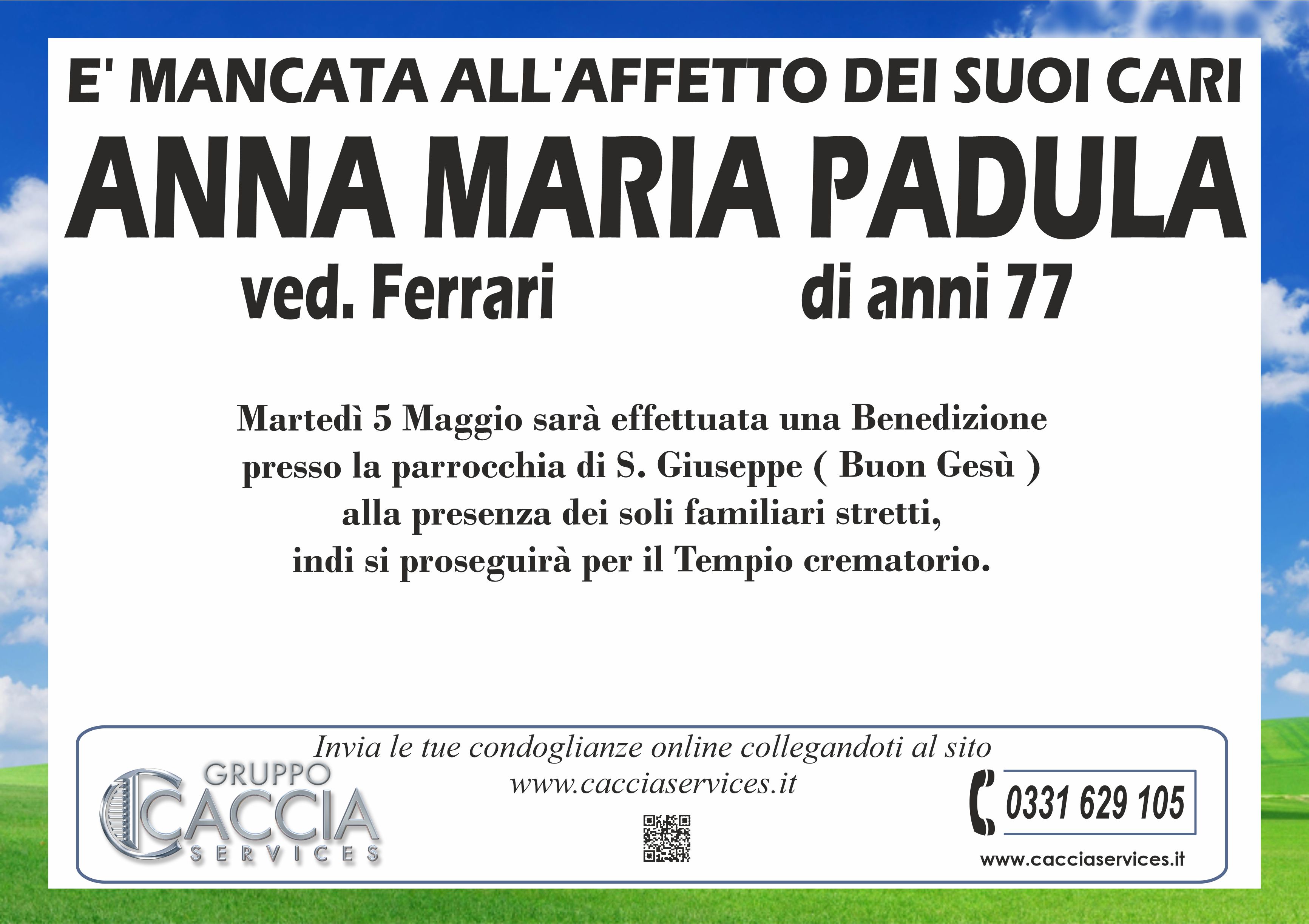 Condoglianzeonline.it il portale dedicato ai necrologi - PADULA ANNA ...