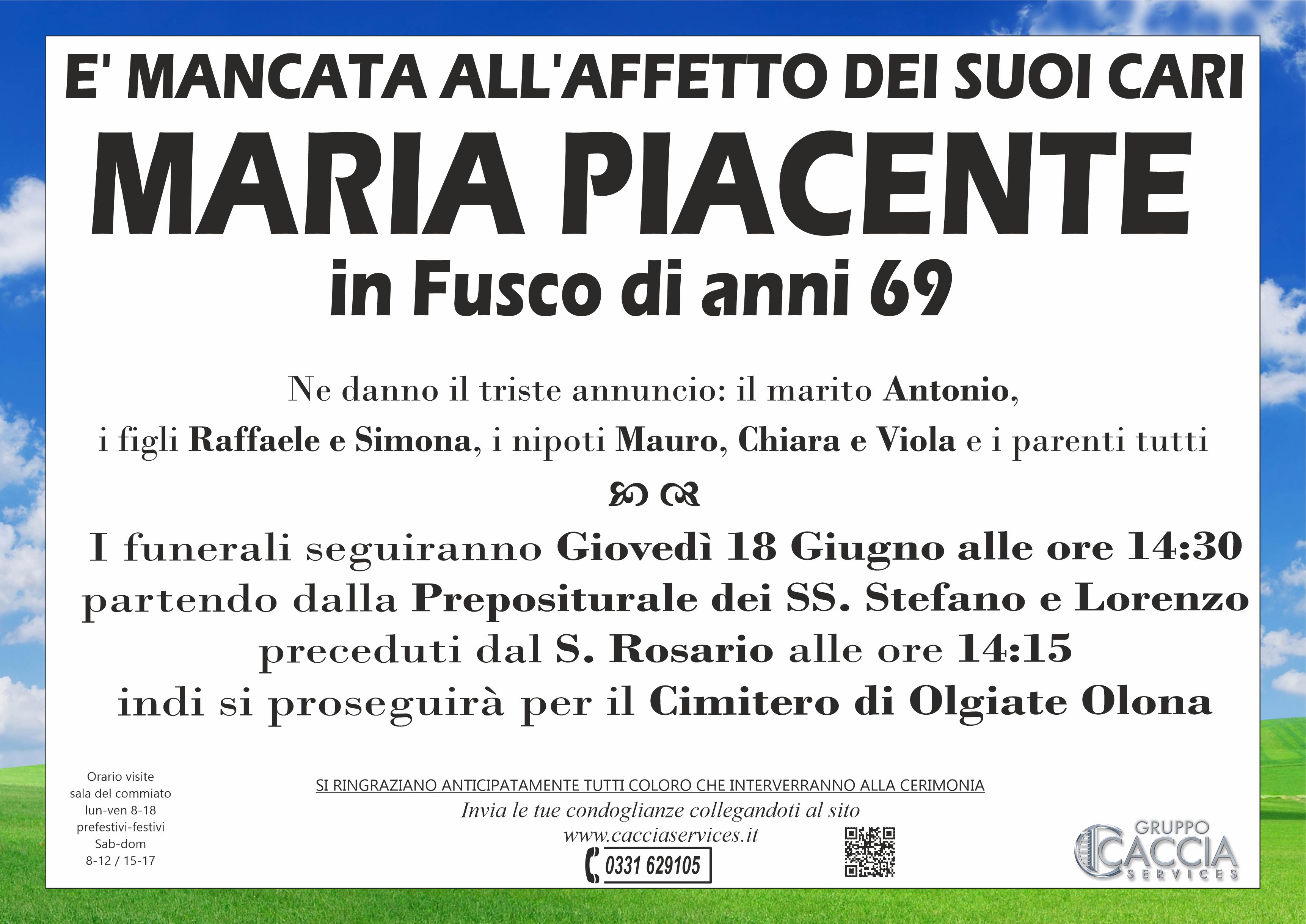 Condoglianzeonline.it il portale dedicato ai necrologi - PIACENTE MARIA ...