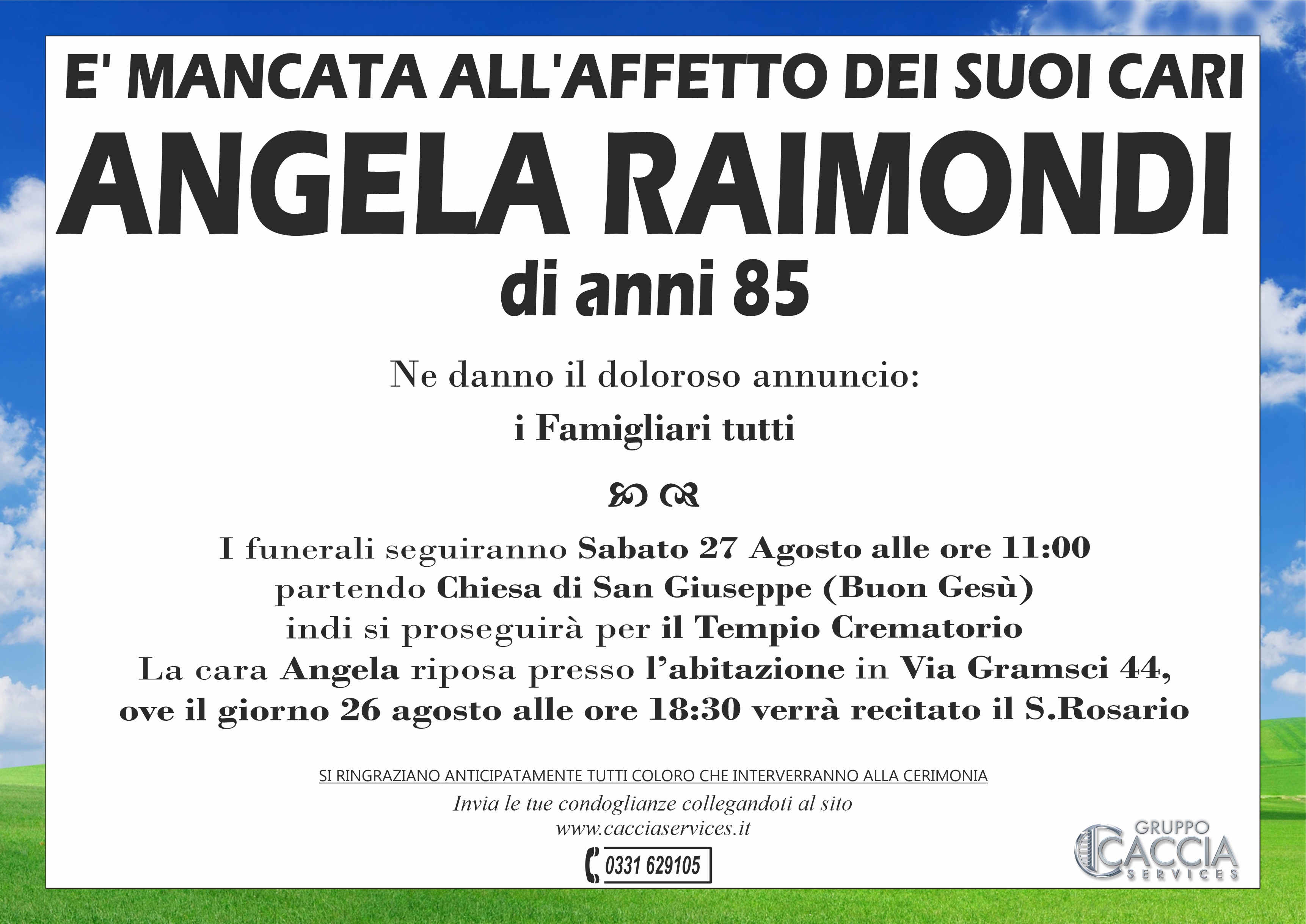 Condoglianzeonline.it il portale dedicato ai necrologi - RAIMONDI ...