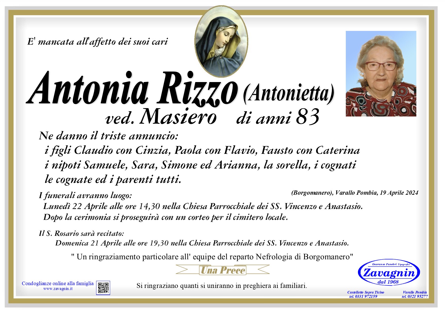 Condoglianzeonline.it il portale dedicato ai necrologi - RIZZO ANTONIA ...