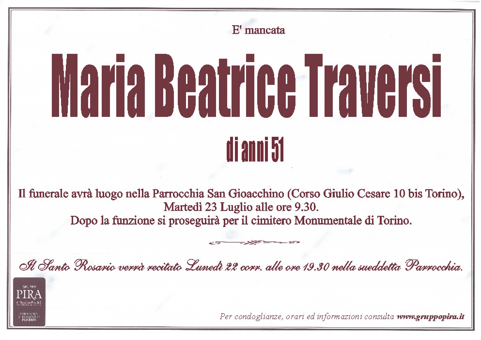 Condoglianzeonline.it il portale dedicato ai necrologi - TRAVERSI MARIA ...