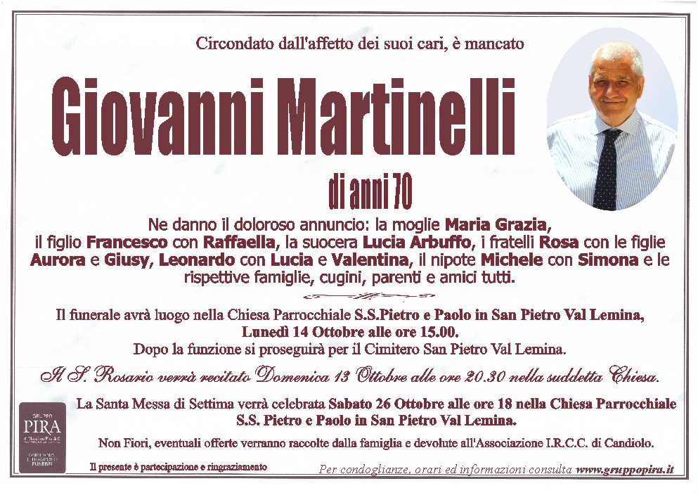 Condoglianzeonline.it il portale dedicato ai necrologi - MARTINELLI ...