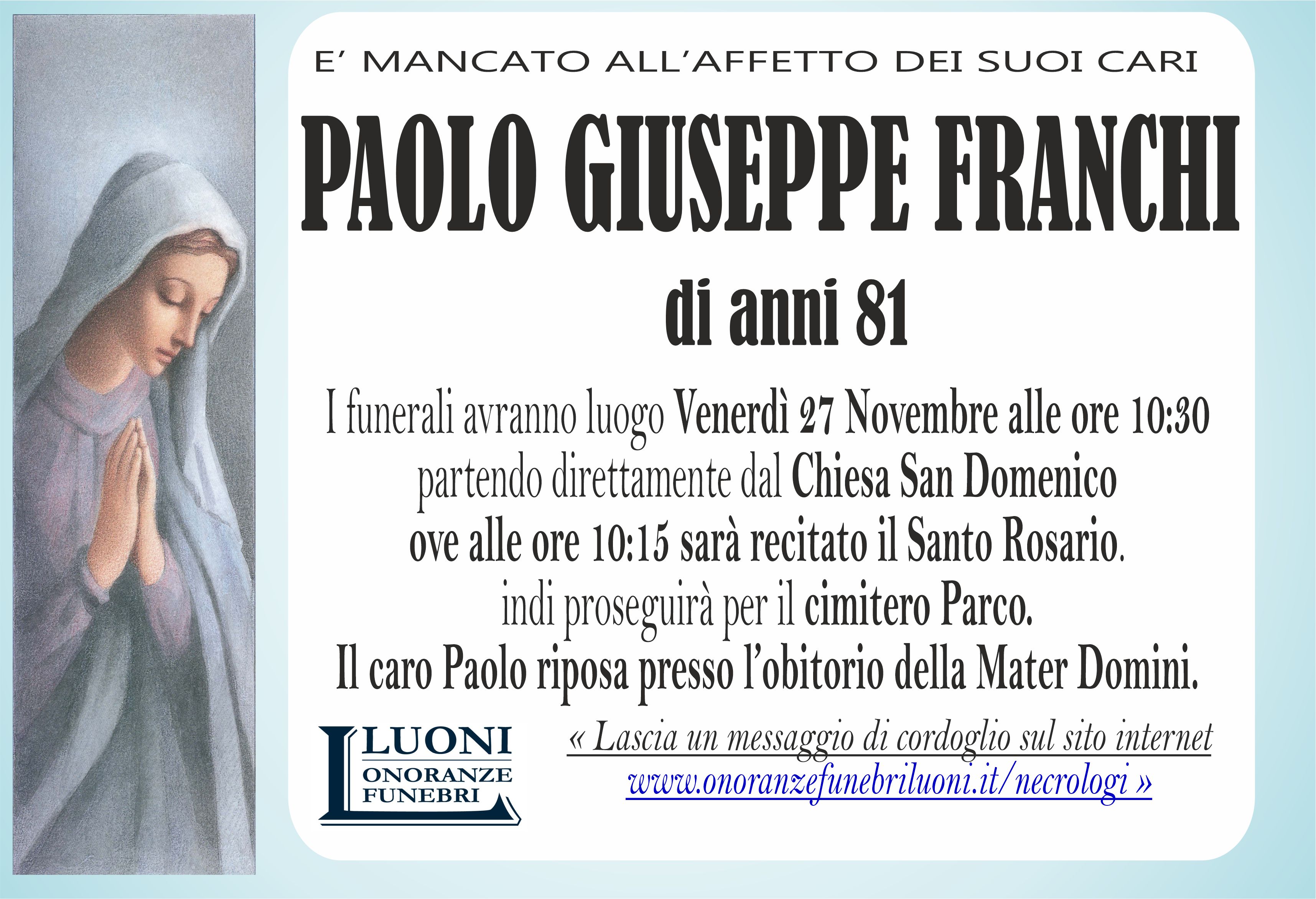 Condoglianzeonline.it il portale dedicato ai necrologi - FRANCHI PAOLO ...
