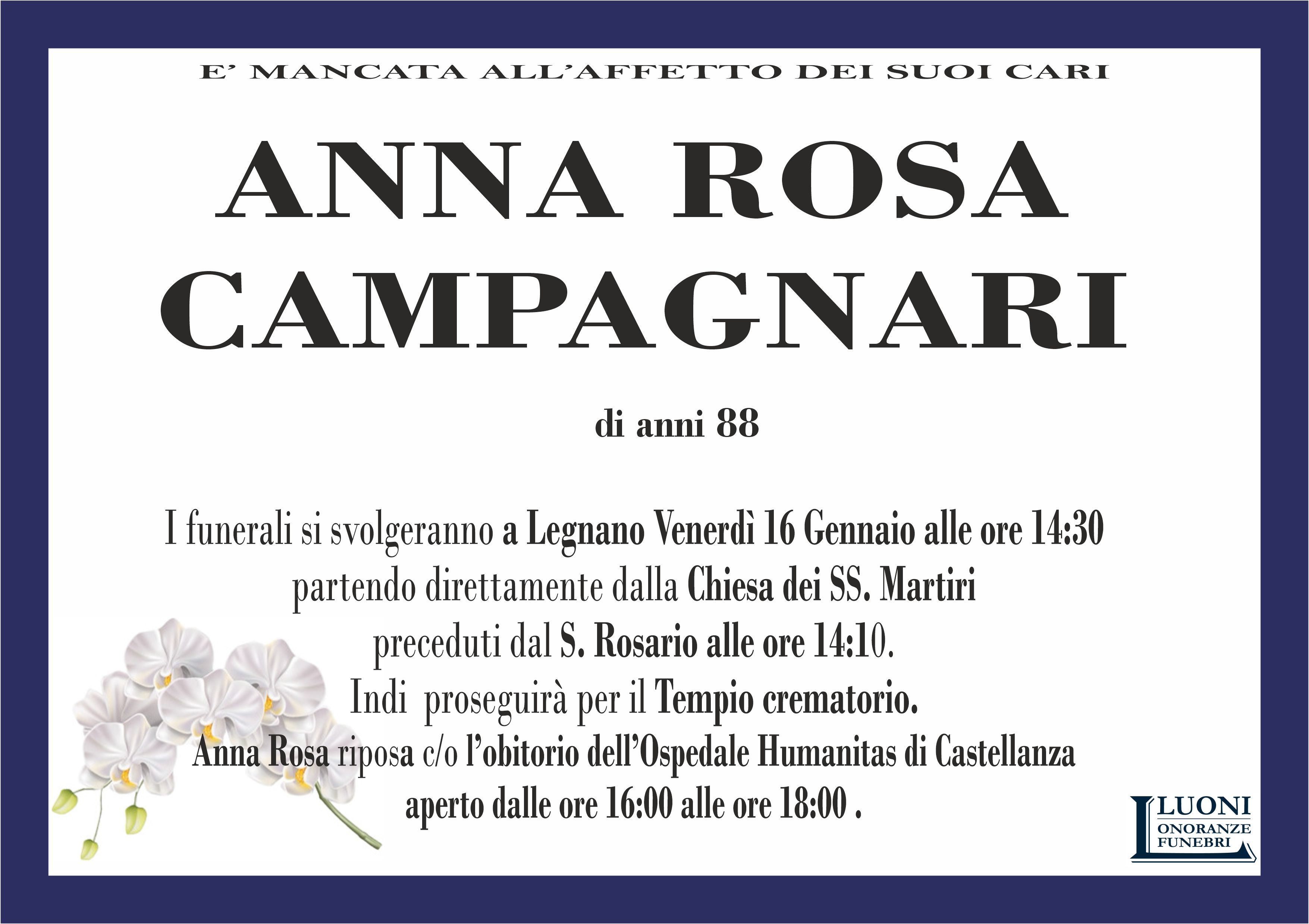 Condoglianzeonline.it il portale dedicato ai necrologi - CAMPAGNARI ...